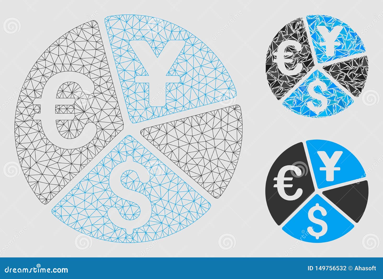 Currency Pie Chart Vector Mesh 2D Model and Triangle Mosaic Icon Stock ...