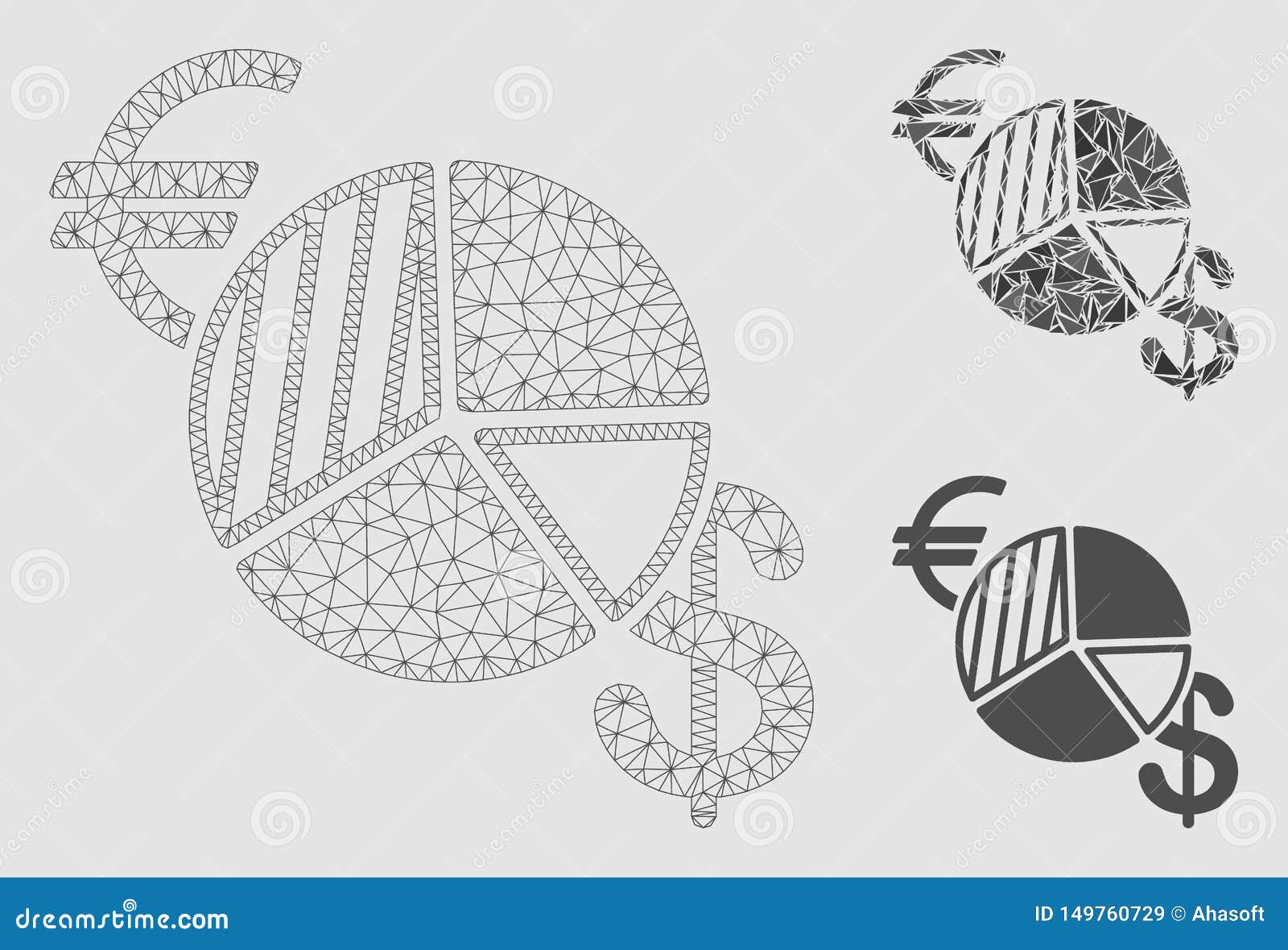 Currency Pie Chart Vector Mesh 2D Model and Triangle Mosaic Icon Stock ...