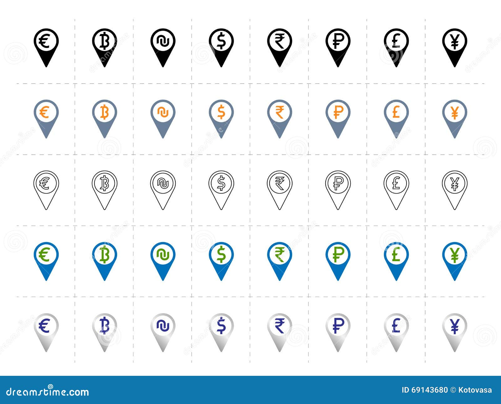 Currency Pointers Icons Set Stock Illustration - Illustration of ...