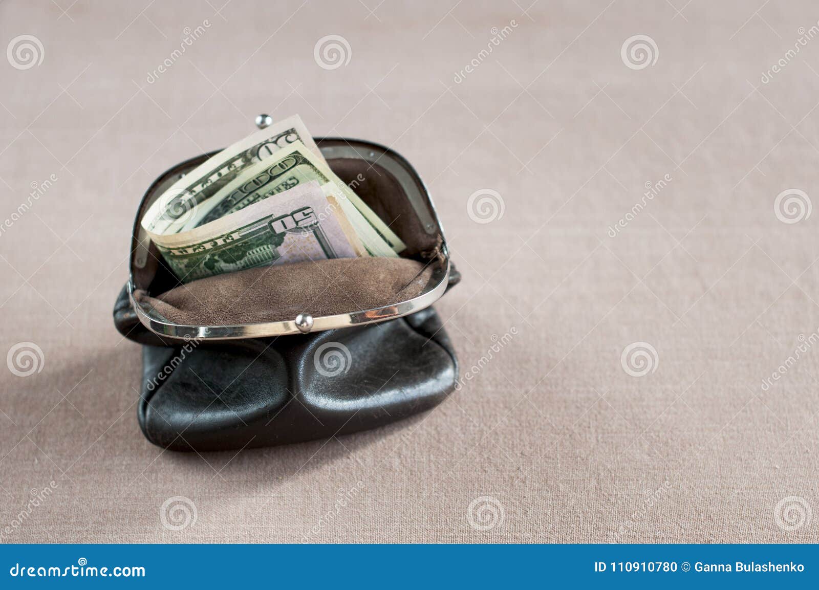 Currency in a Retro Brown Purse Stock Photo - Image of purse, paying ...