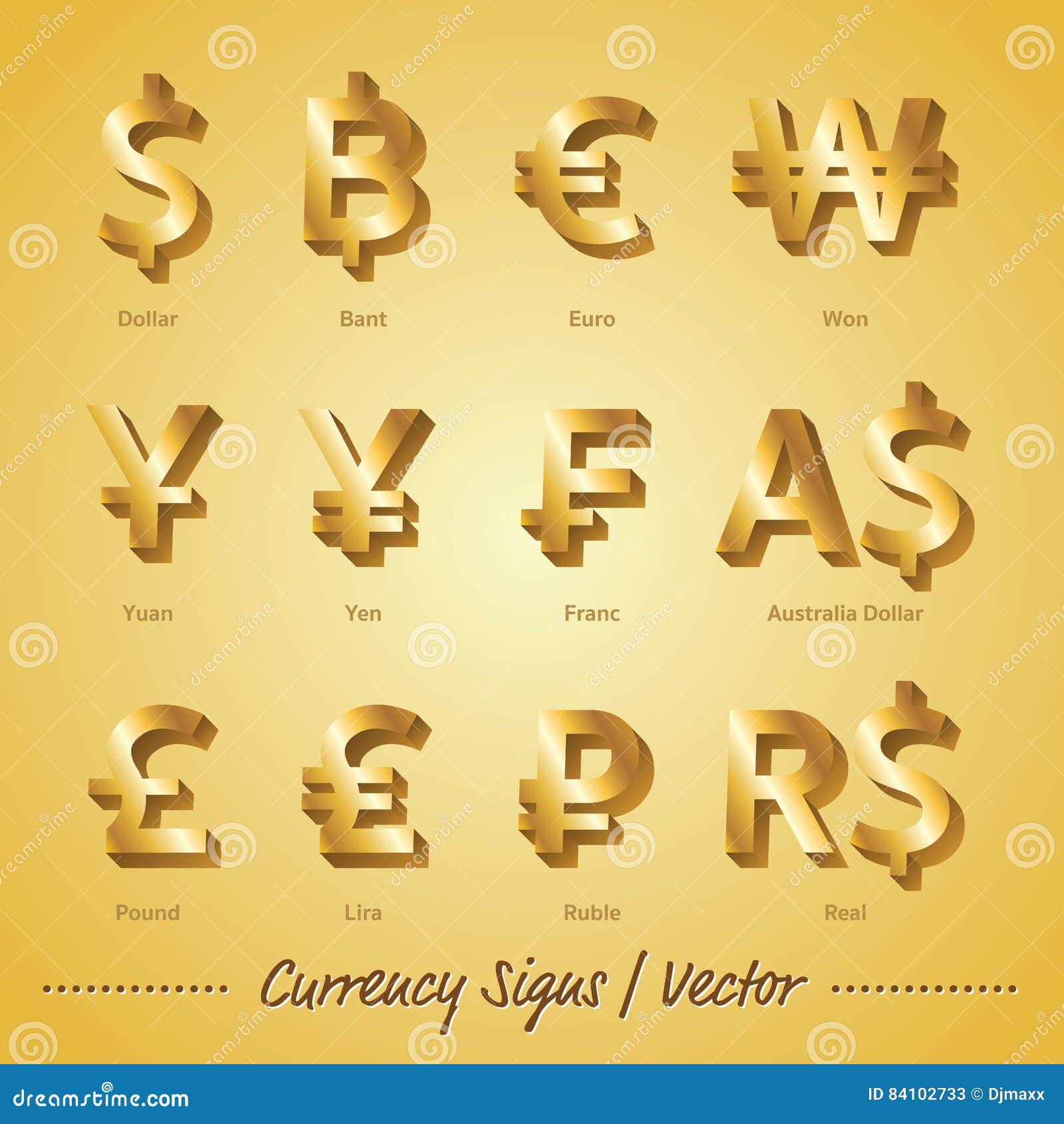 Currency Signs Gold Illustration and Background Stock Vector ...
