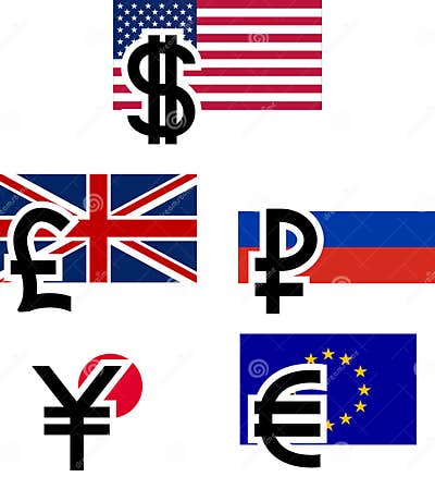 Currency symbols and flags stock vector. Illustration of symbol - 36009782