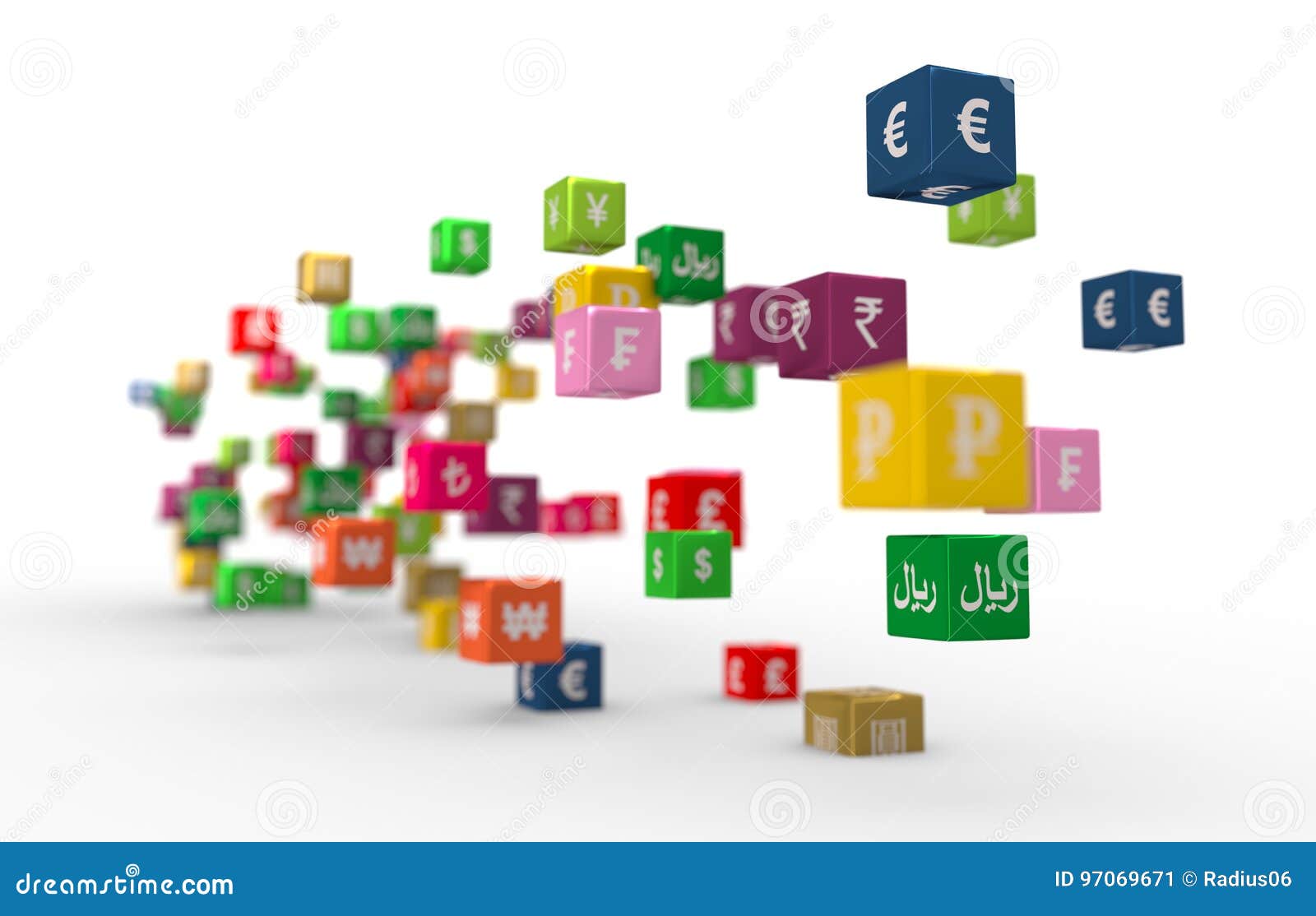 Currency Symbols on Floating Boxes Stock Illustration - Illustration of ...