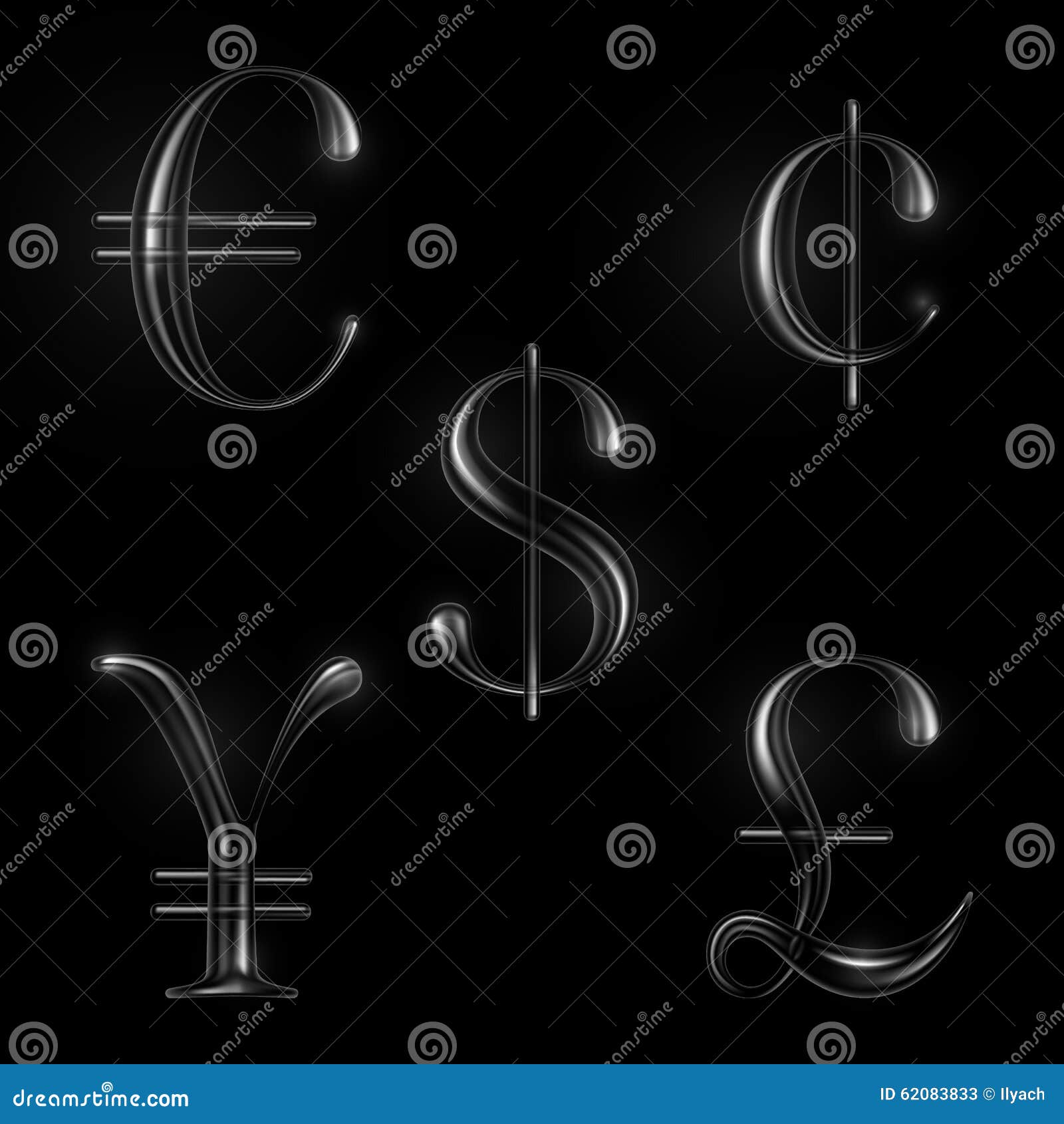 Currency Symbols Set of Silver Metal Stock Illustration - Illustration ...
