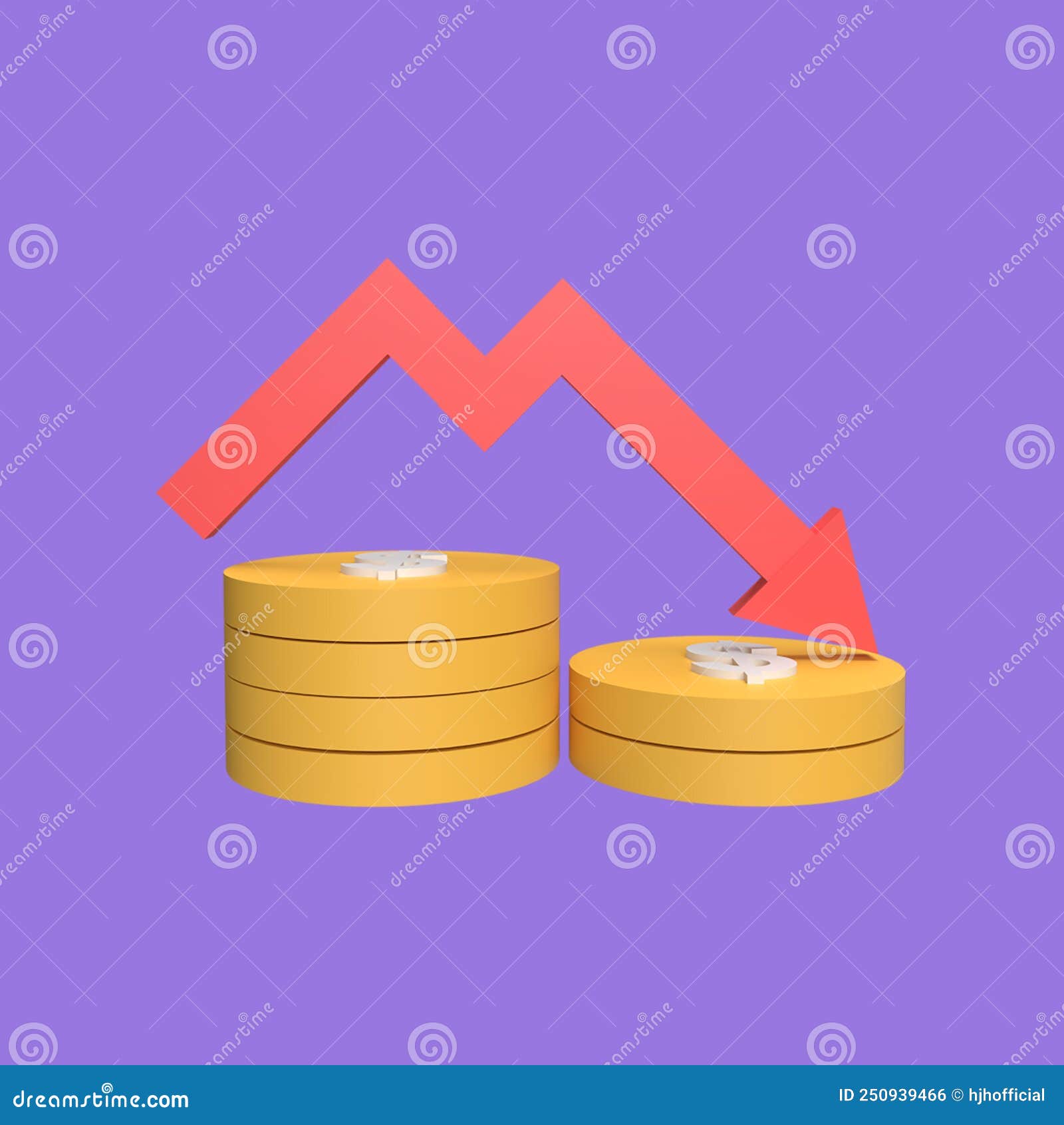 Currency Value Down 3d Icon Model Cartoon Style. Render Illustration ...