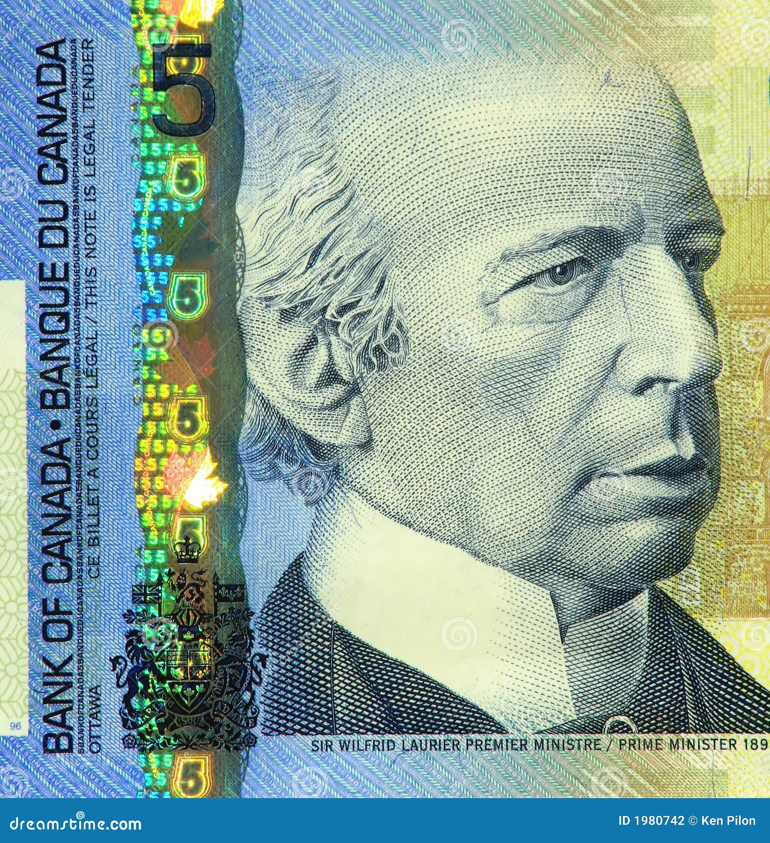 Current Canadian $5 Banknote Stock Photo - Image of finance, cash: 1980742