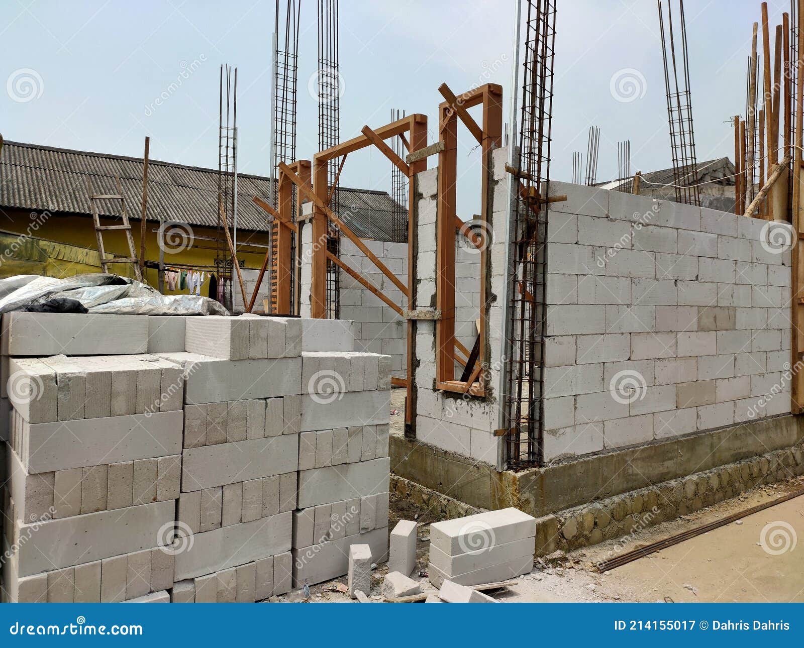 Current Progress of Building a House in a Village Stock Image - Image ...