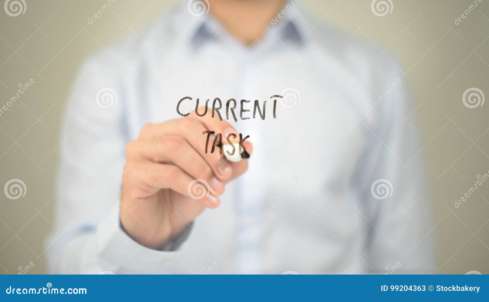 Current Task, Man Writing on Transparent Screen Stock Image - Image of ...