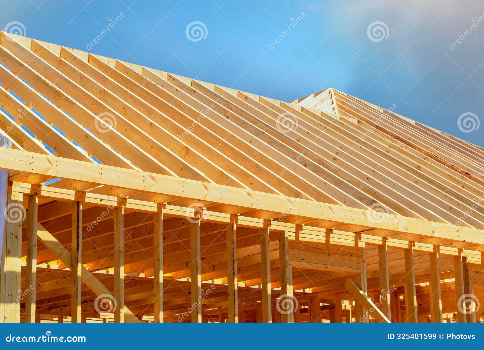 Currently Under Construction, a New Frame Building with Rafters, Roof ...