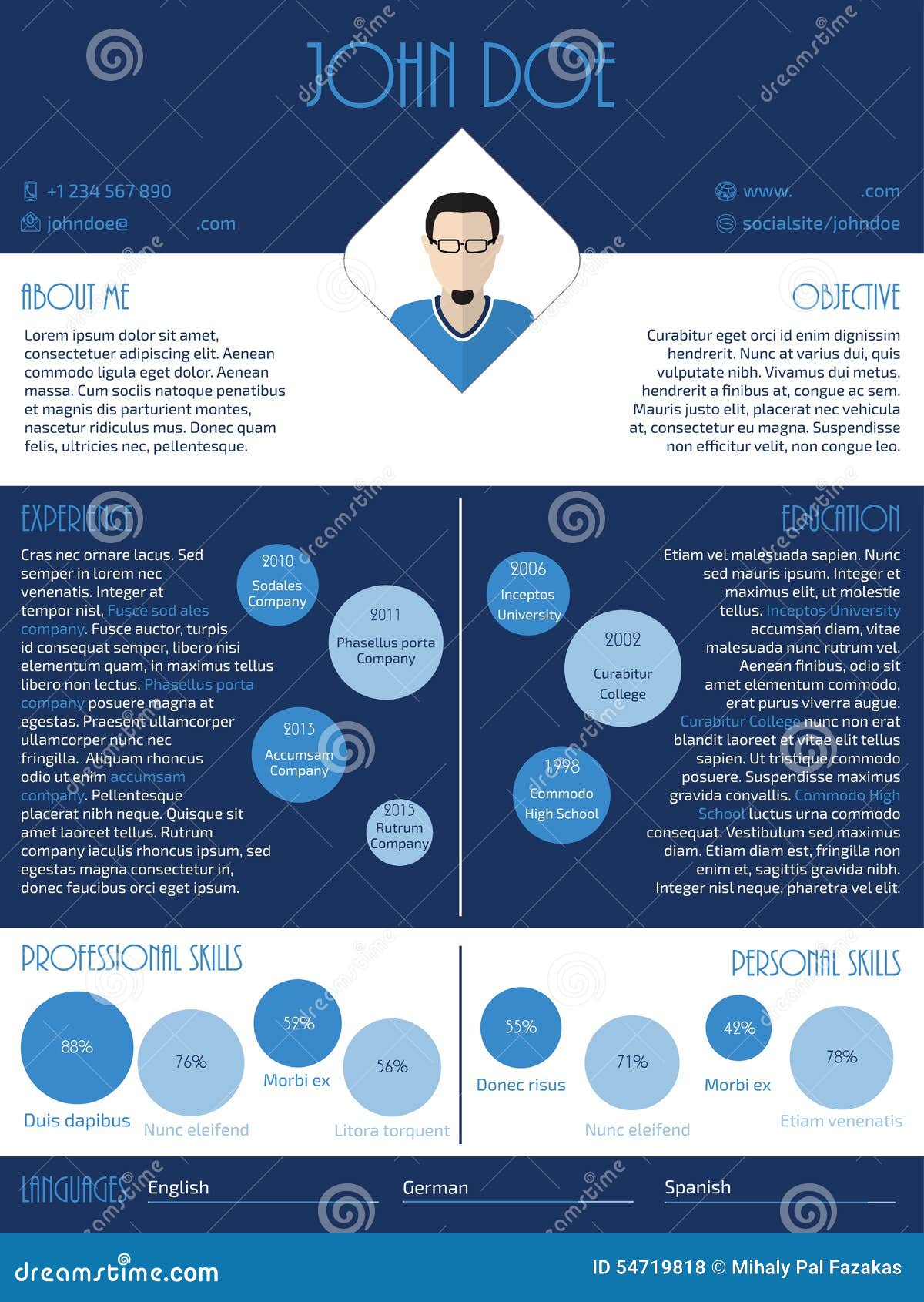 Curriculum Vitae Resume in Blue and White Stock Vector - Illustration ...