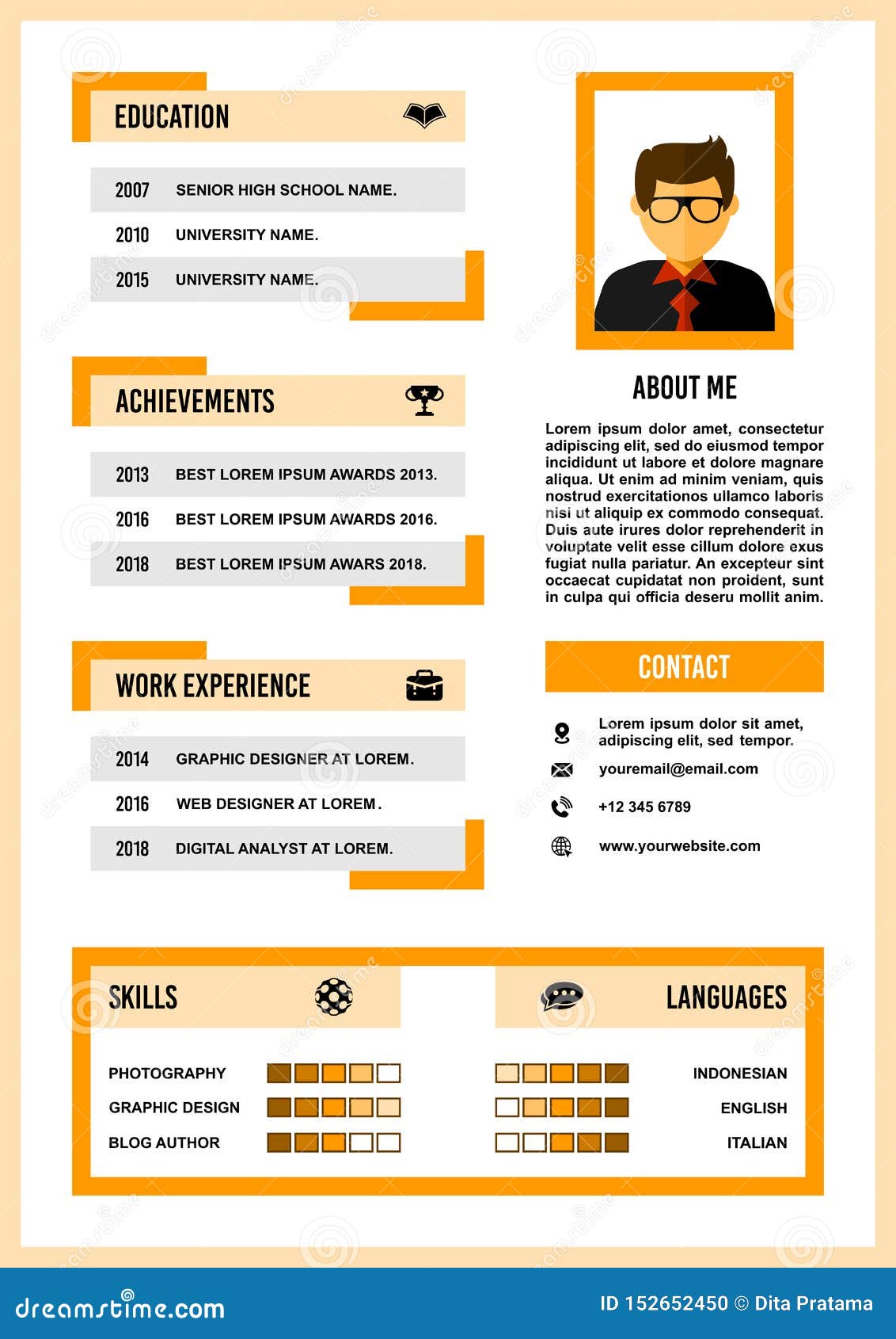 A4 Curriculum Vitae / Resume Design Template Vector. Stock Illustration ...