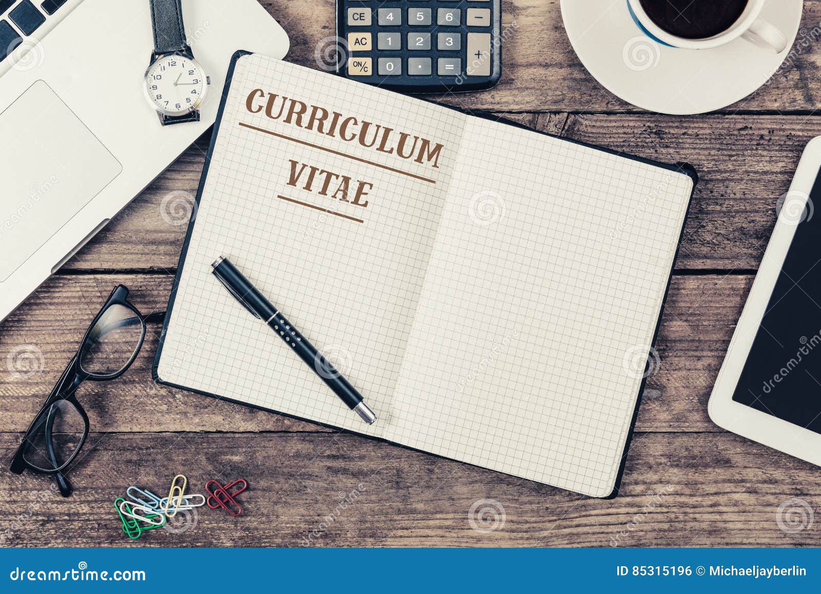 Curriculum Vitae Text on Note Pad, Office Desk with Computer Technology ...