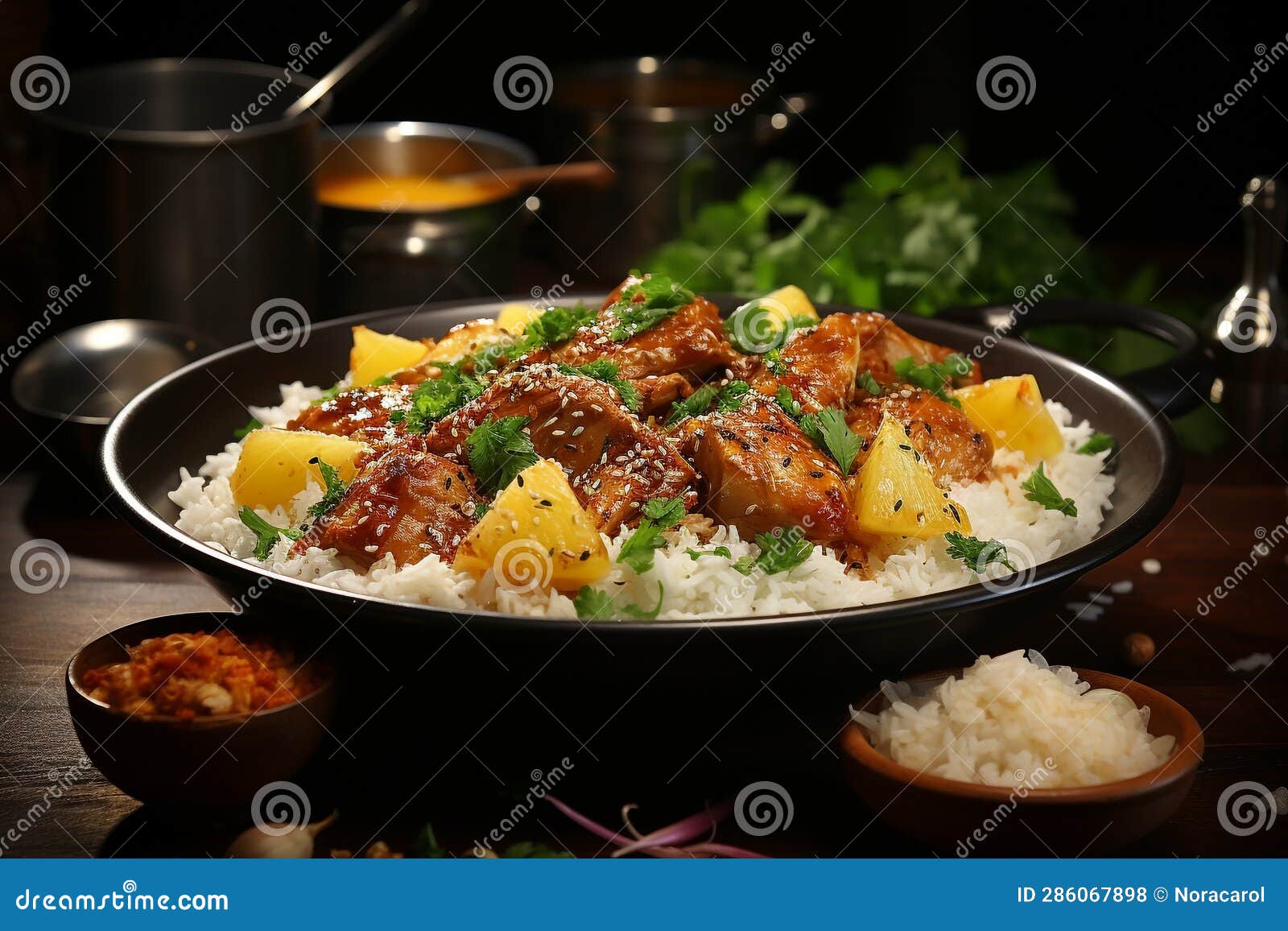 Curry Chicken and Potatoes and Rice AI Generated Stock Illustration ...