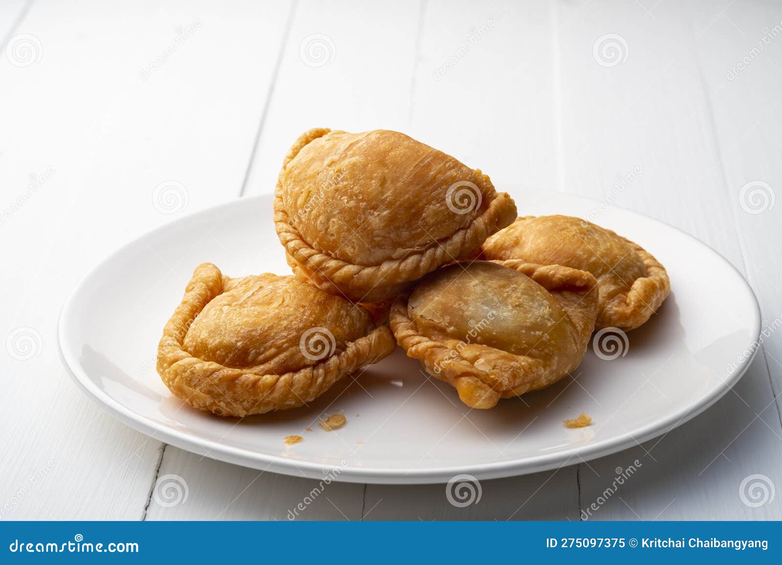 Curry Puff in White Plate,fried Curry Dumpling Stock Image - Image of ...