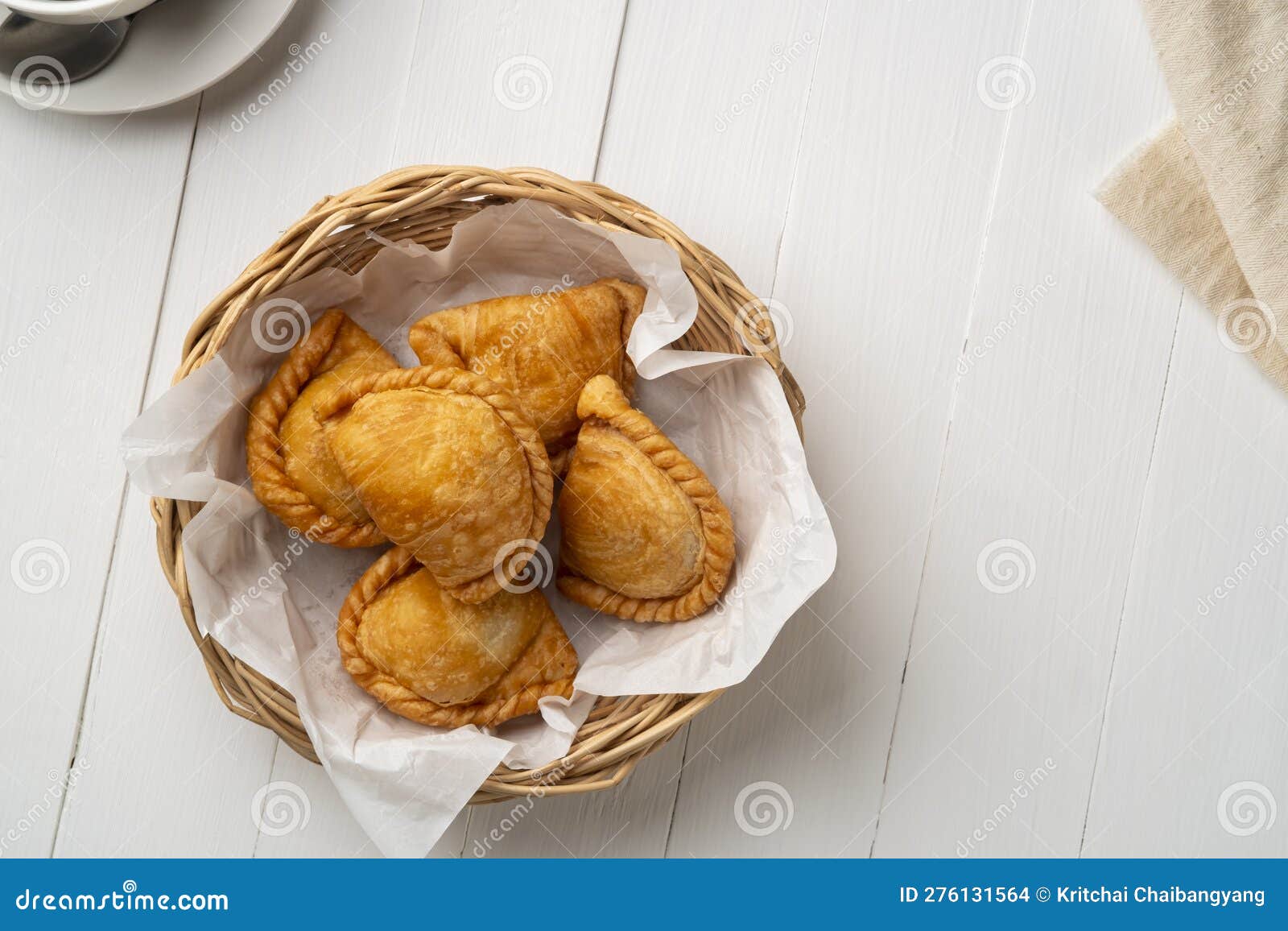Curry Puff on Wicker Basket,fried Curry Dumpling Stock Photo - Image of ...