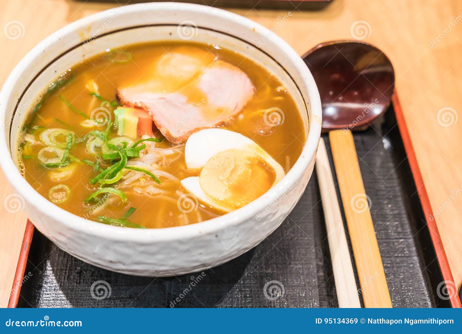 Curry Ramen with Pork and Egg Stock Image - Image of pork, broth: 95134369