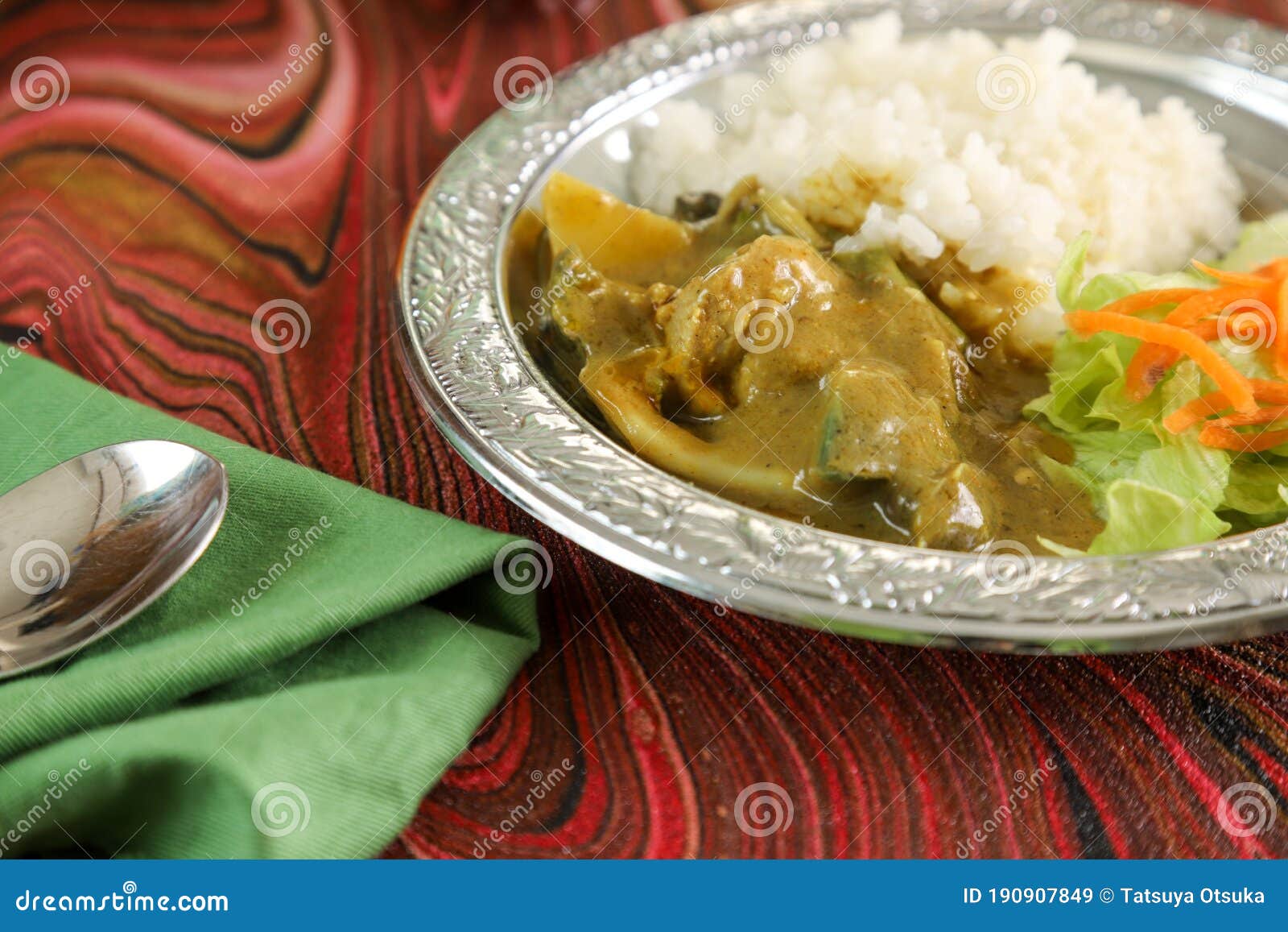 Curry and Rice on the Metal Plate Stock Image - Image of chicken, lunch ...