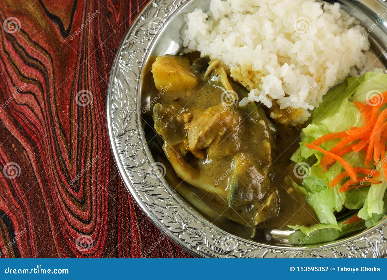Curry and Rice on the Plate Stock Photo - Image of lunch, board: 153595852