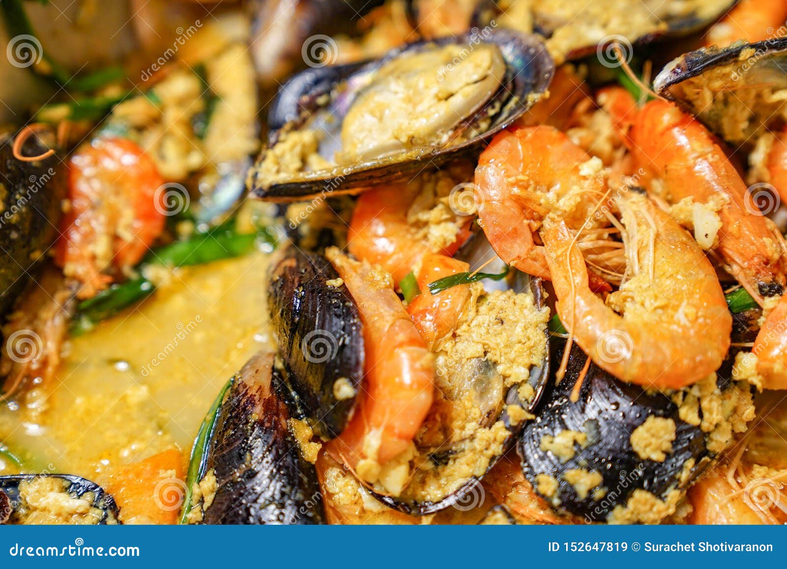 Curry Shrimp and Mussel in the International Line Buffet Stock Image ...