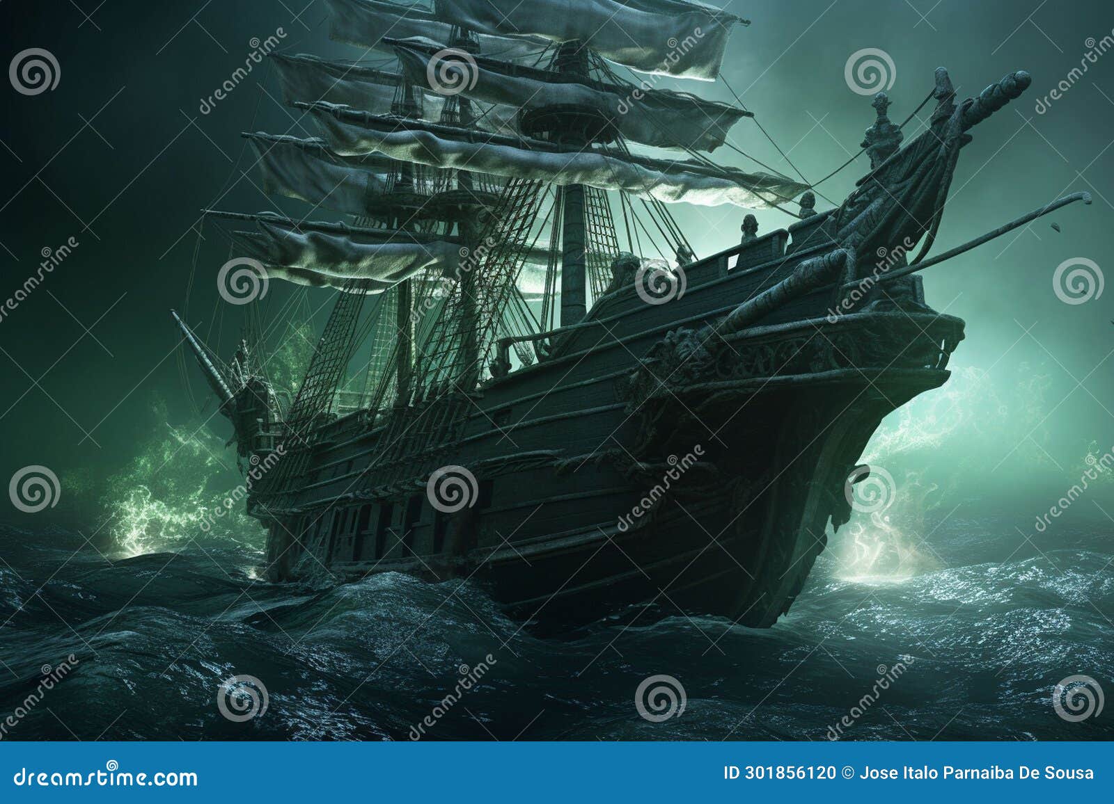 Cursed Ghost Ship a Cursed Ghost Ship Sailing Stock Illustration ...