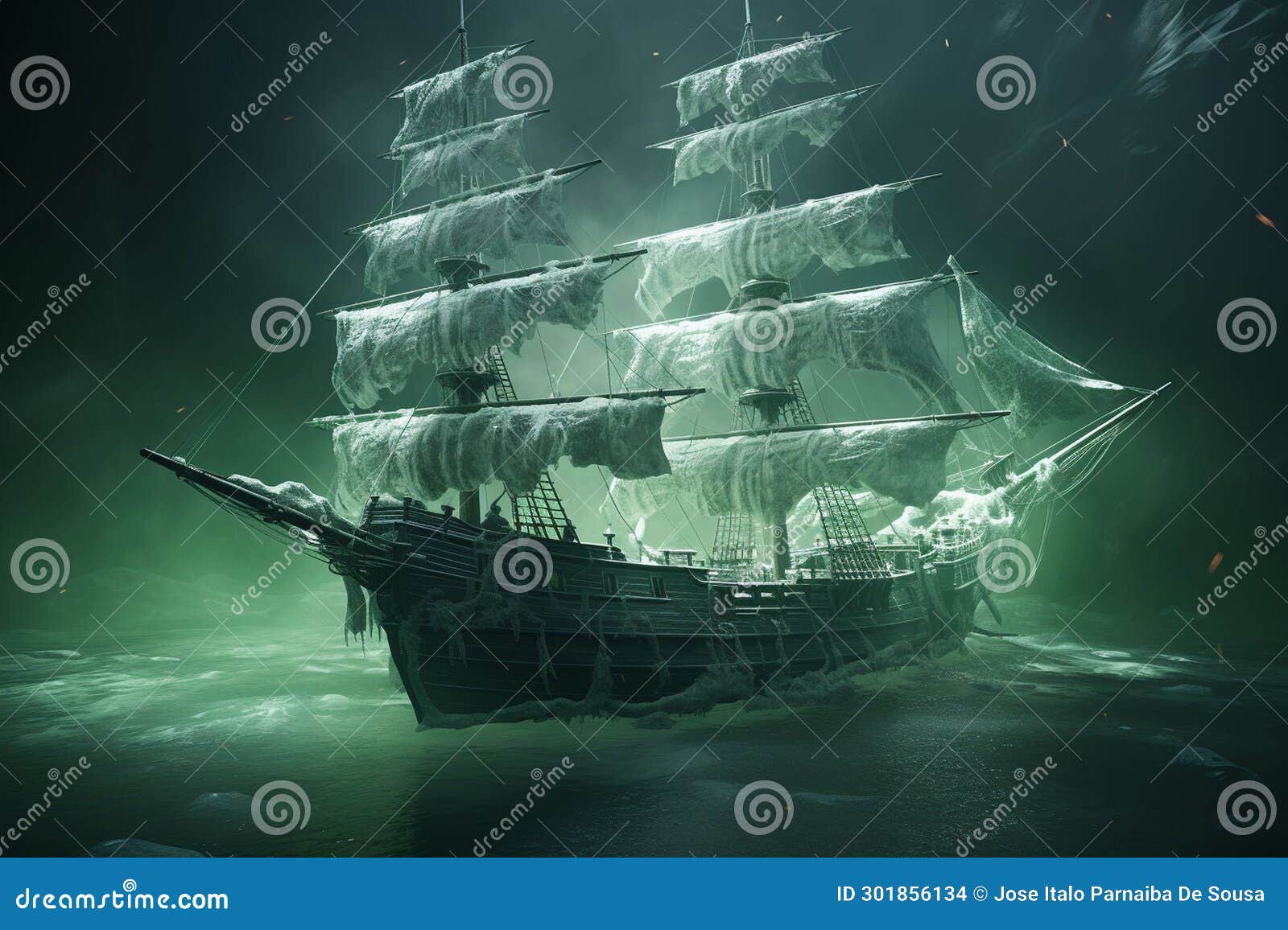 Cursed Ghost Ship a Cursed Ghost Ship Sailing Stock Illustration ...