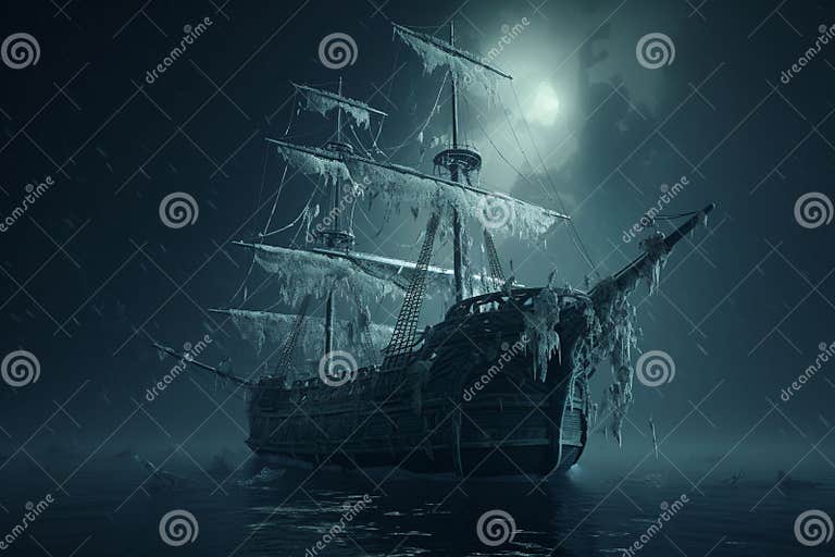 Cursed Ghost Ship a Cursed Ghost Ship Sailing Stock Illustration ...