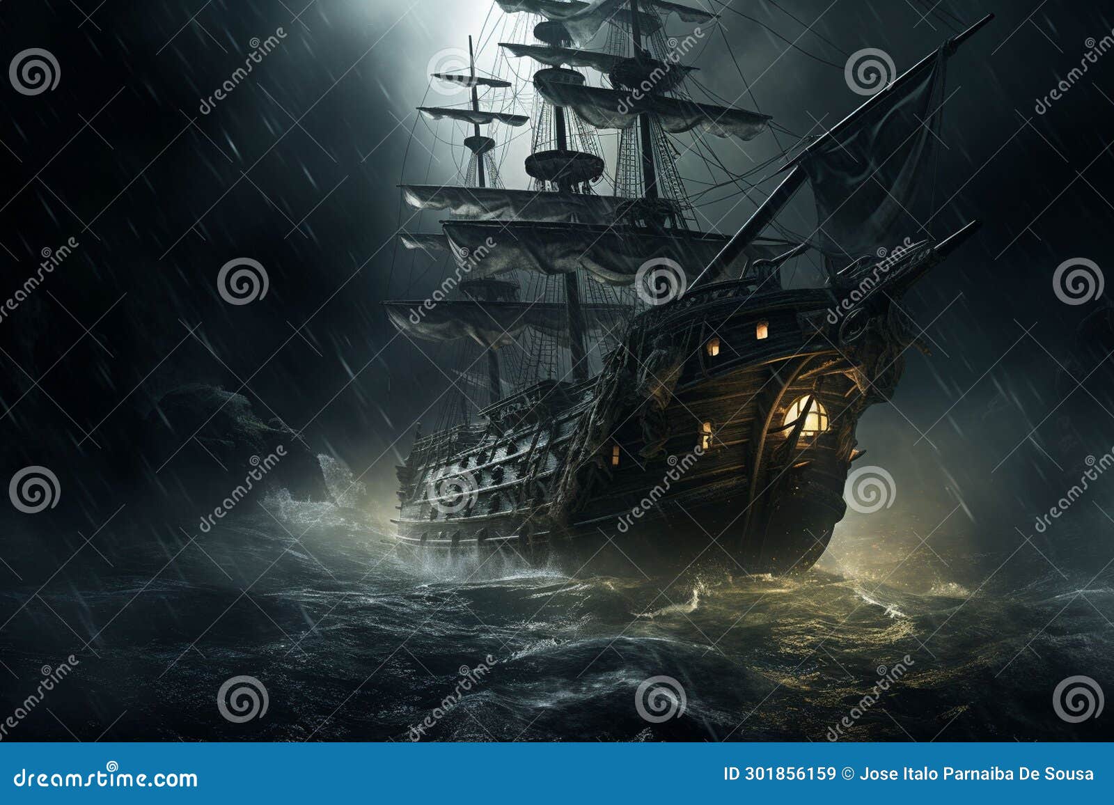 Cursed Ghost Ship a Cursed Ghost Ship Sailing Stock Illustration ...