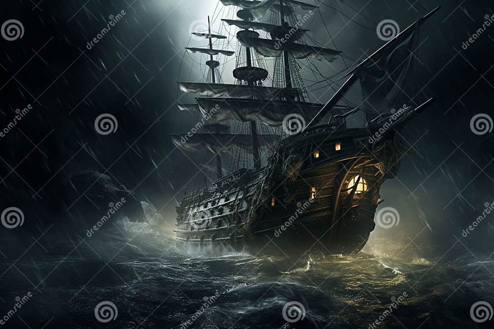 Cursed Ghost Ship a Cursed Ghost Ship Sailing Stock Illustration ...