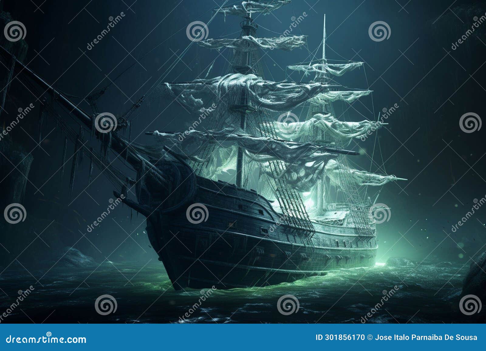 Ghost Cursed Phantom Lady On Dark Sea Background. Royalty-Free Stock ...