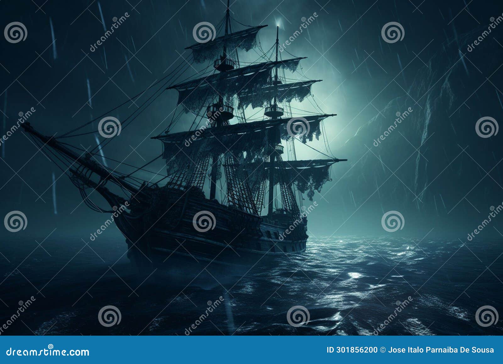 Cursed Ghost Ship Shadows Shadows Of A Cursed Royalty-Free Stock Image ...