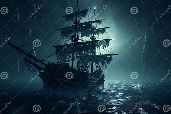 Cursed Ghost Ship Shadows Shadows of a Cursed Stock Illustration ...