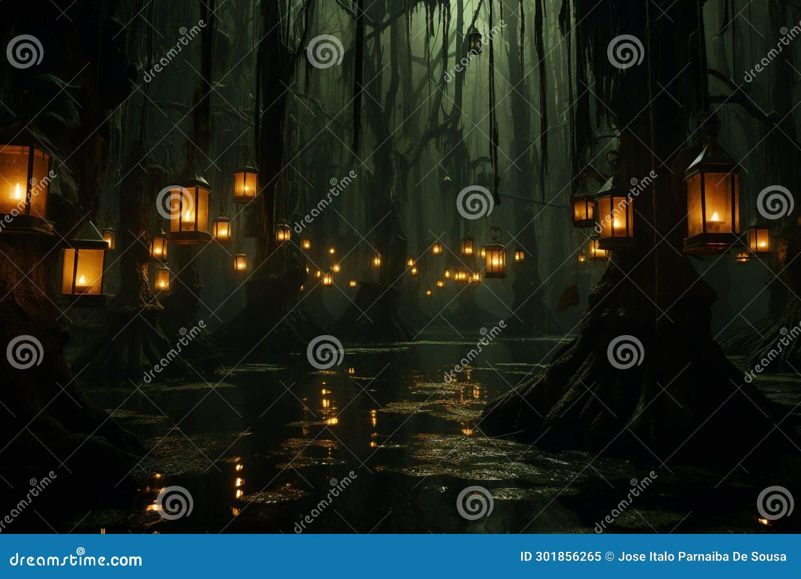 Cursed Swamp Lanterns Glowing Lanterns in a Stock Illustration ...