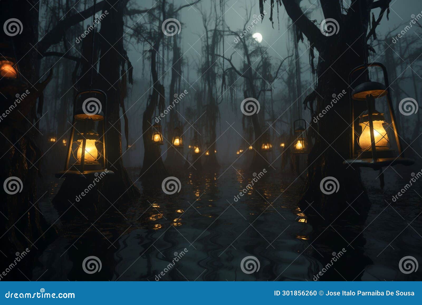 Cursed Swamp Lanterns Glowing Lanterns In A Royalty-Free Stock Image ...