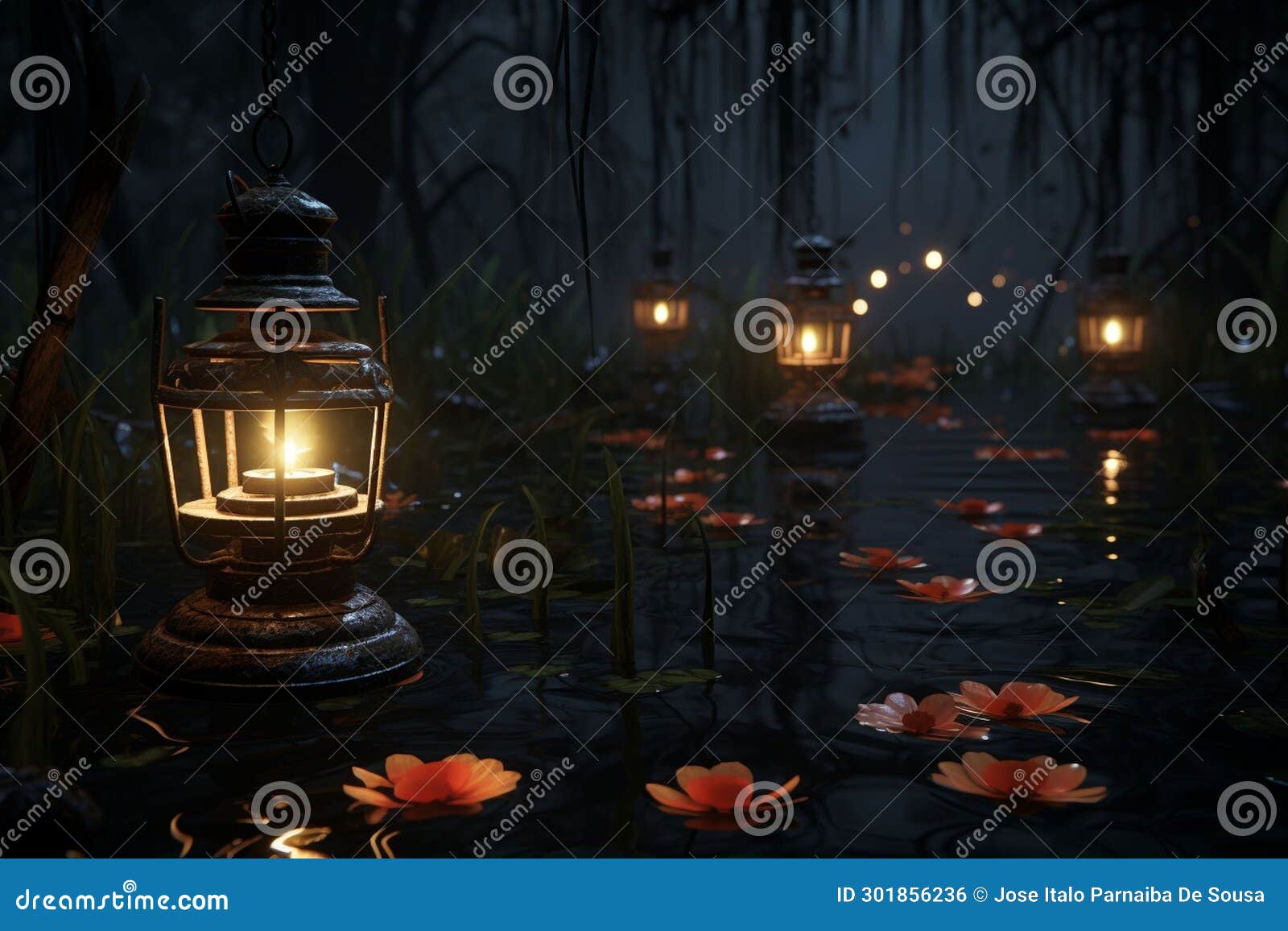 Cursed Swamp Lanterns Glowing Lanterns in a Stock Illustration ...