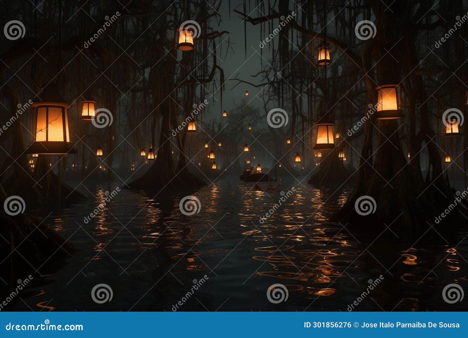 Cursed Swamp Lanterns Glowing Lanterns in a Stock Illustration ...