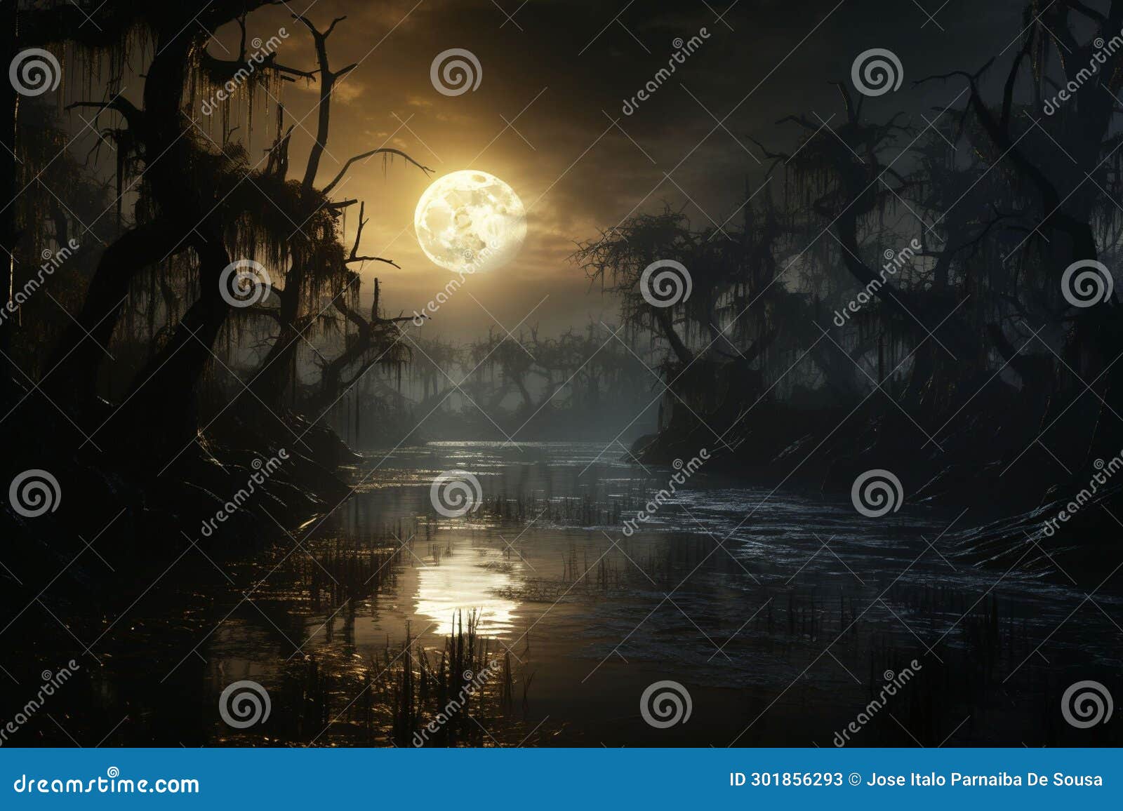 Cursed Swamp Moonlight Moonlight Casting an Stock Illustration ...