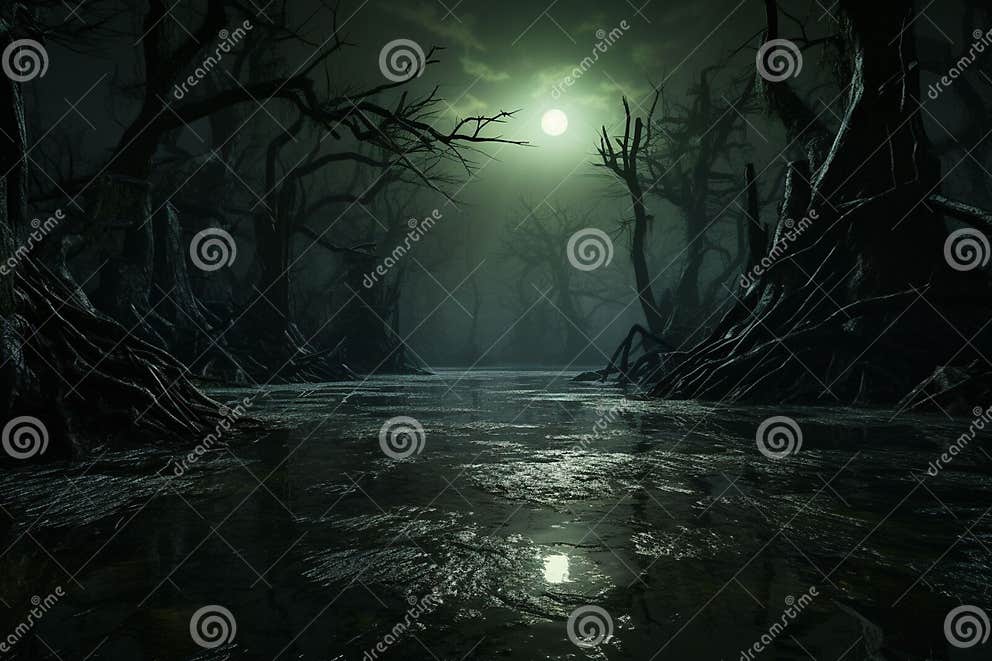 Cursed Swamp Moonlight Moonlight Casting an Stock Illustration ...