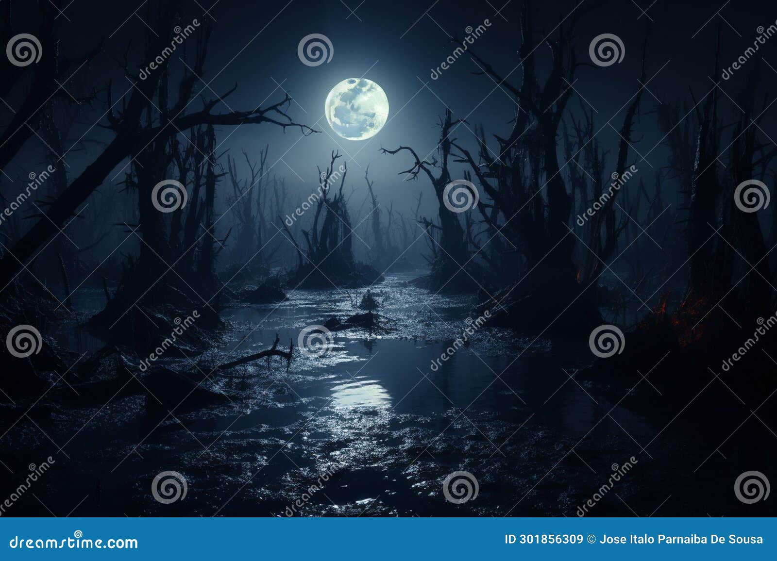 Cursed Swamp Moonlight Moonlight Casting an Stock Illustration ...