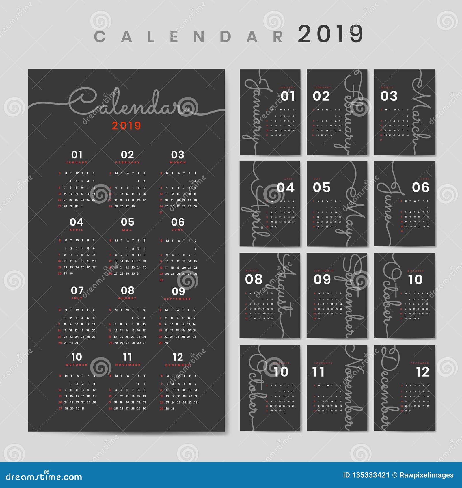 Cursive Design Calendar Mockup Stock Vector - Illustration of annual ...