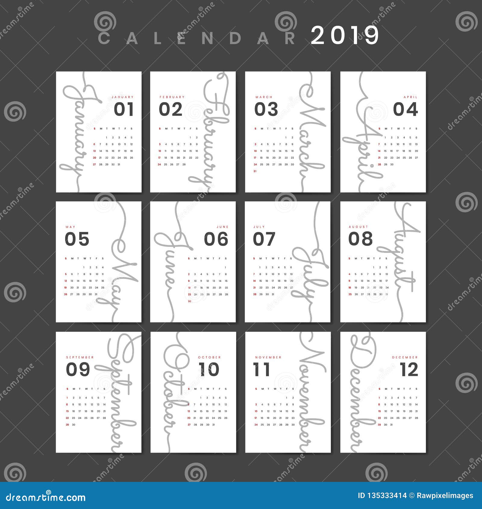 Cursive Design Calendar Mockup Stock Vector - Illustration of deadline ...