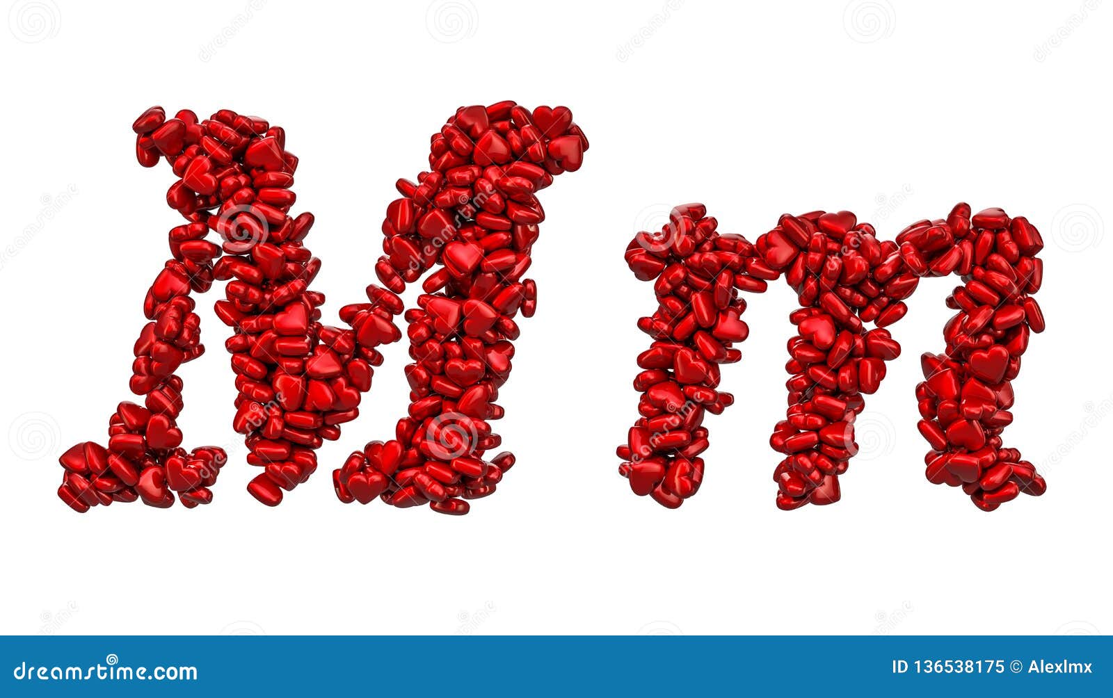 Cursive Letter M from Red Hearts, Capital and Small Letters. 3D ... Cursive Letter M from Red Hearts, Capital and Small Letters. 3D ...