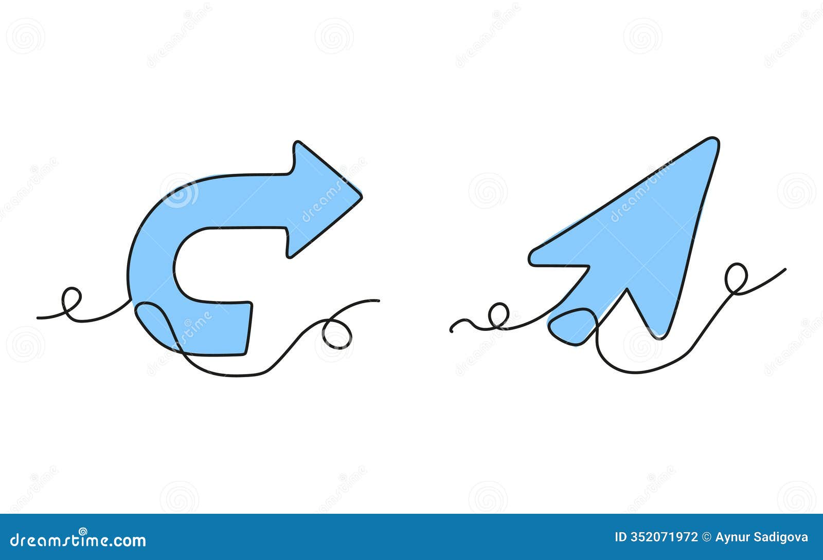Cursor and Arrow in Continuous Line Drawing Style. Vector Illustration ...