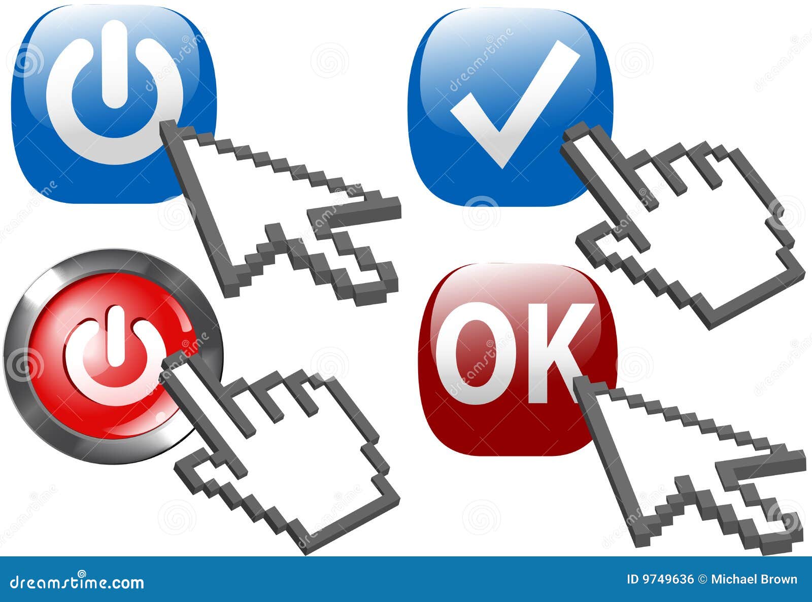 Cursor Arrow Hand Click Power on Check OK Symbols Stock Vector ...
