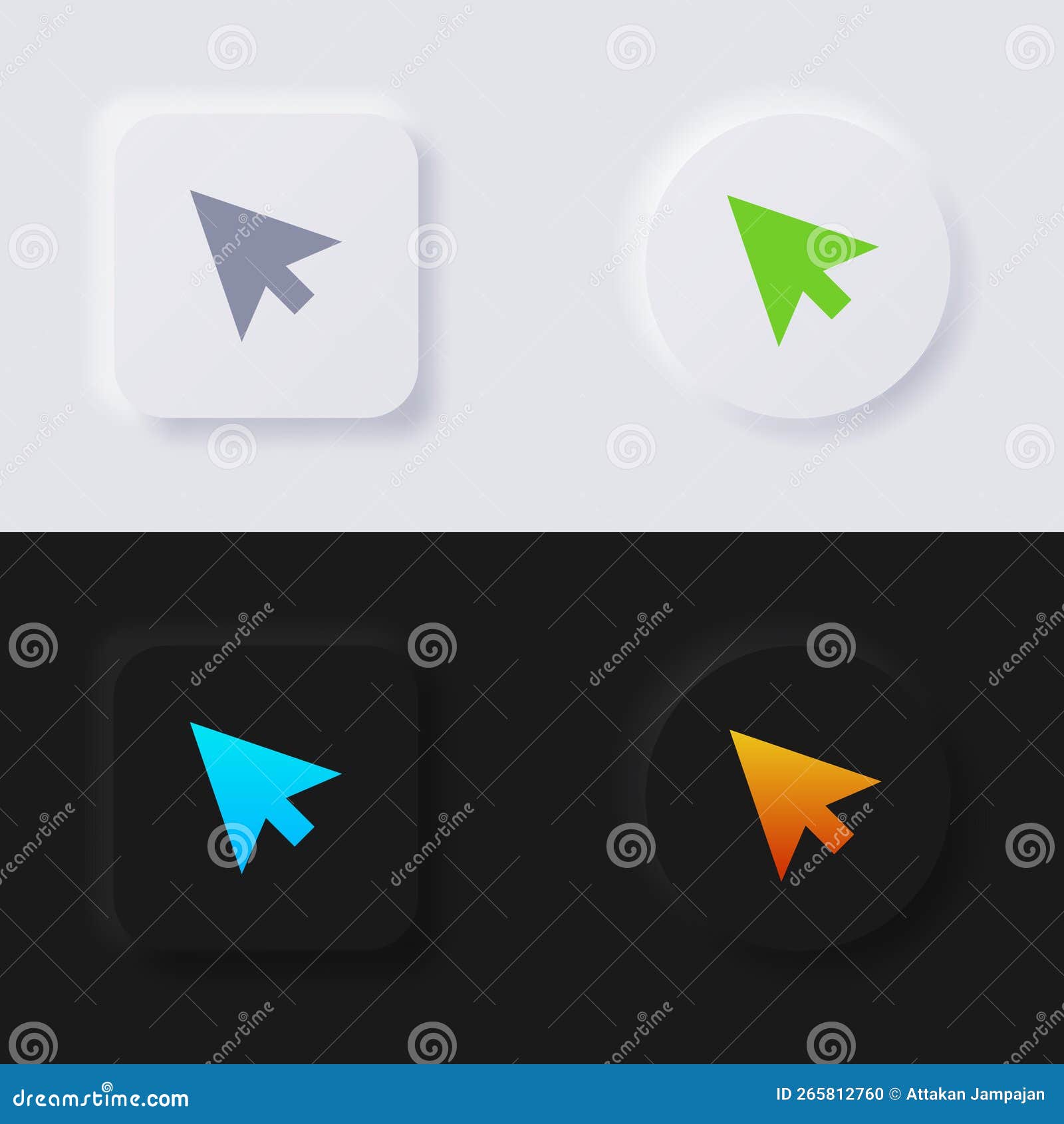 Cursor Button Icon Set, Multicolor Neumorphism Button Soft UI Design ...