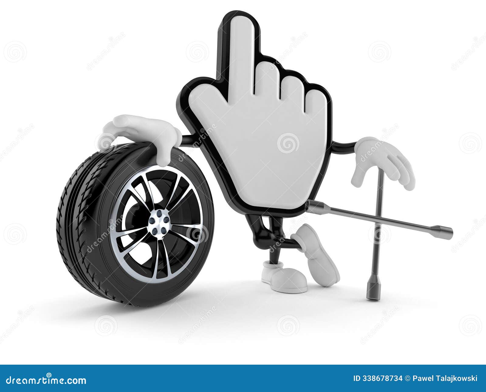 Cursor Character with Car Wheel and Spanner Stock Illustration ...