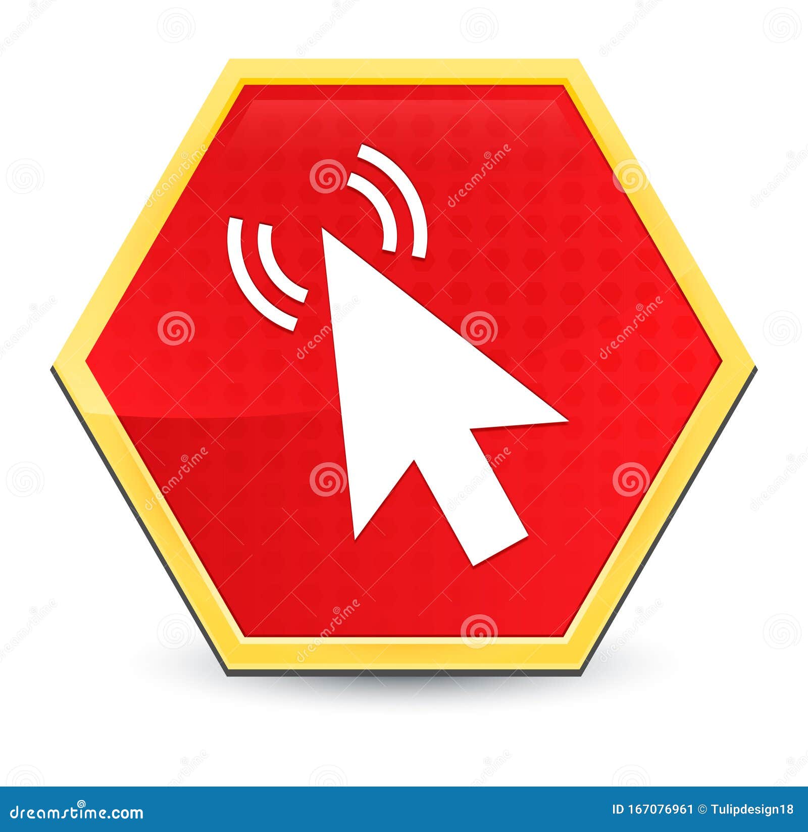 Cursor Click Icon Abstract Red Hexagon Button Bright Yellow Frame ...
