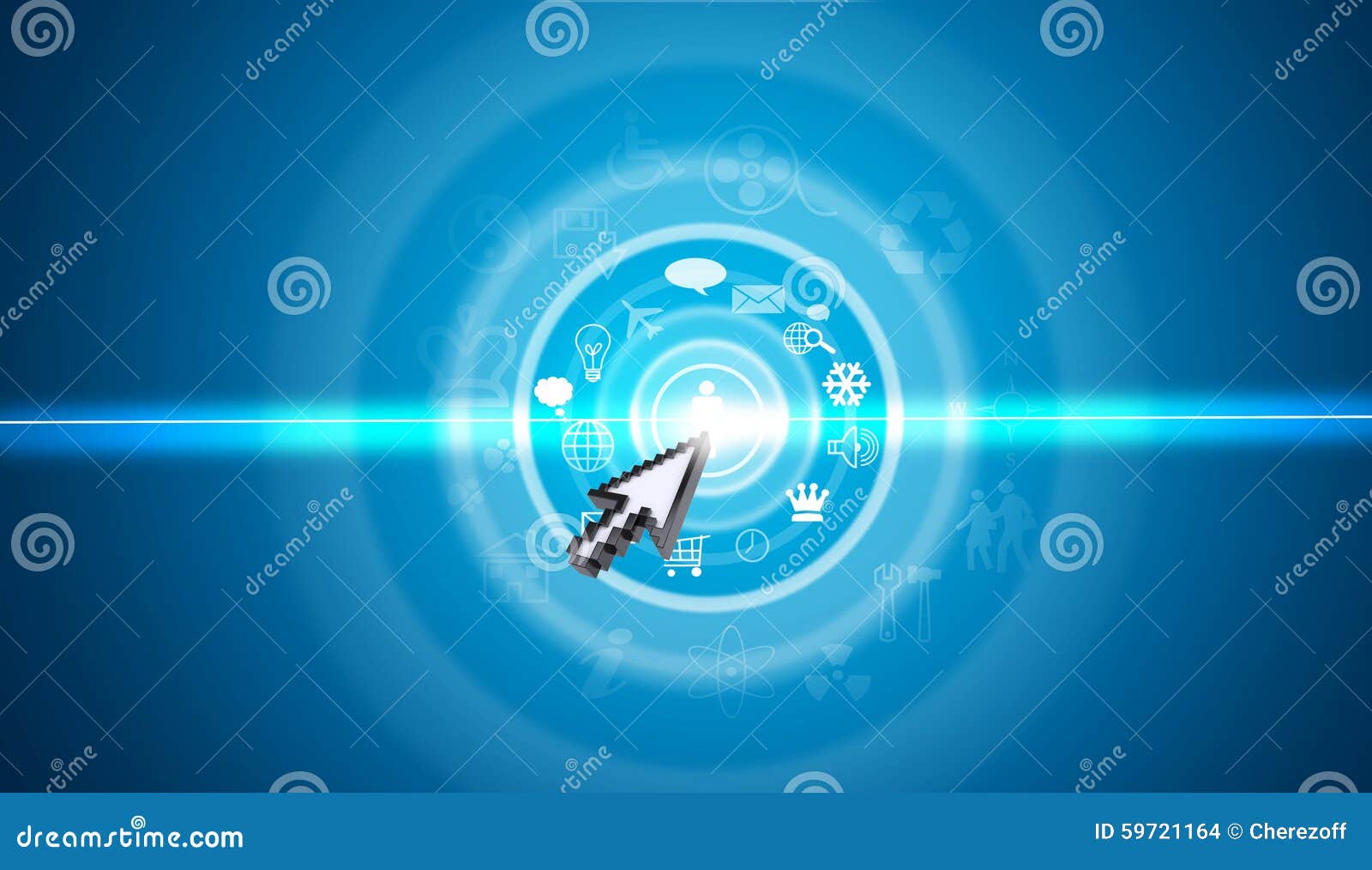 Cursor Clicking on Virtual Screen with Symbols Stock Photo - Image of ...
