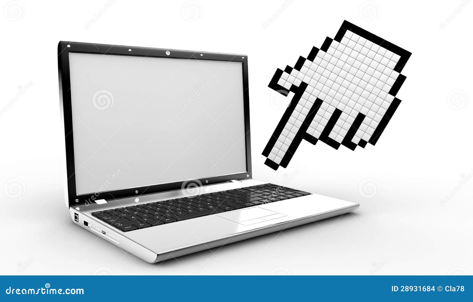 Cursor hand and laptop stock illustration. Illustration of metallic ...