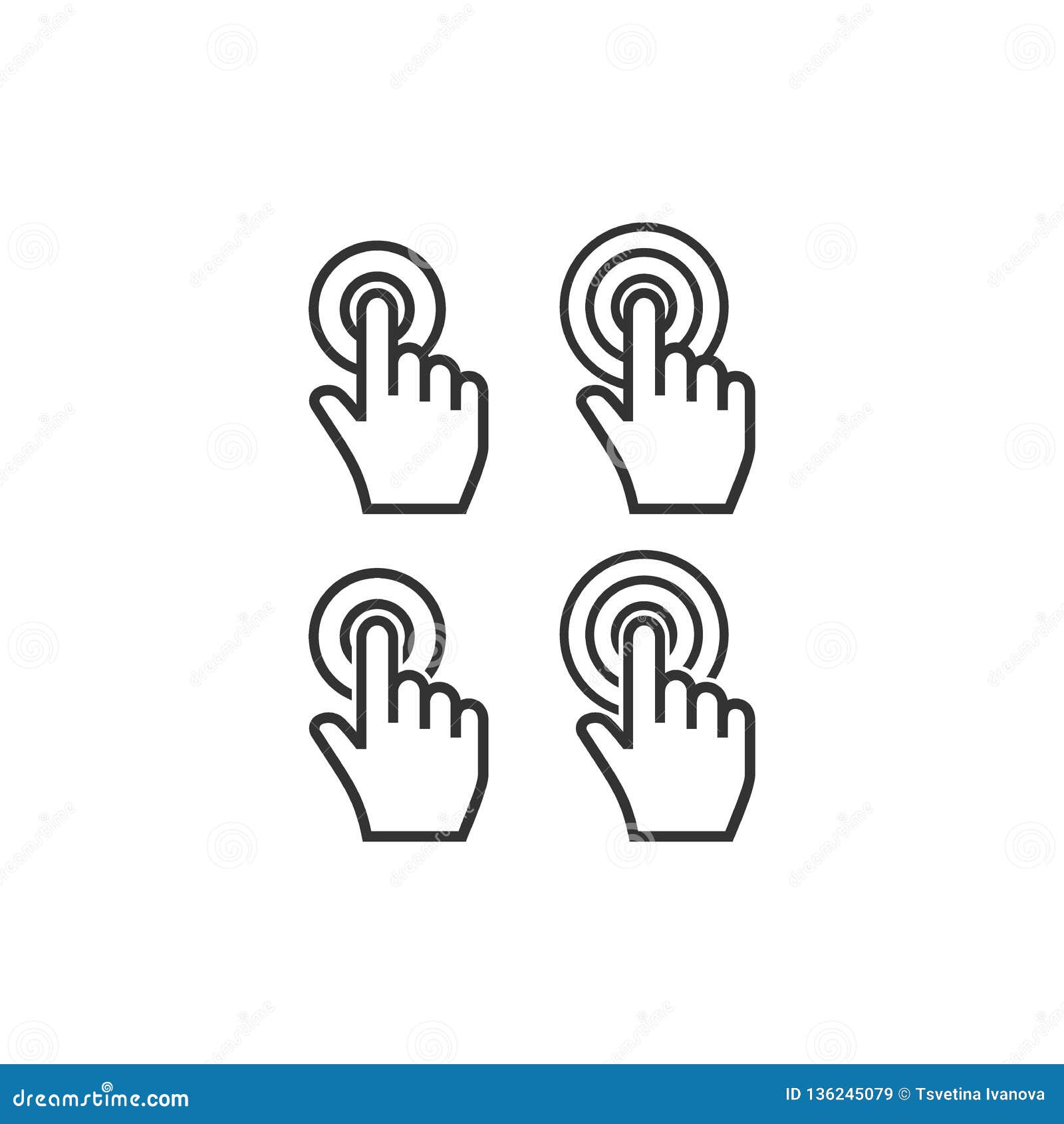 Cursor Hand Point Finger Click with Circles Vector Icon Set. Stock ...