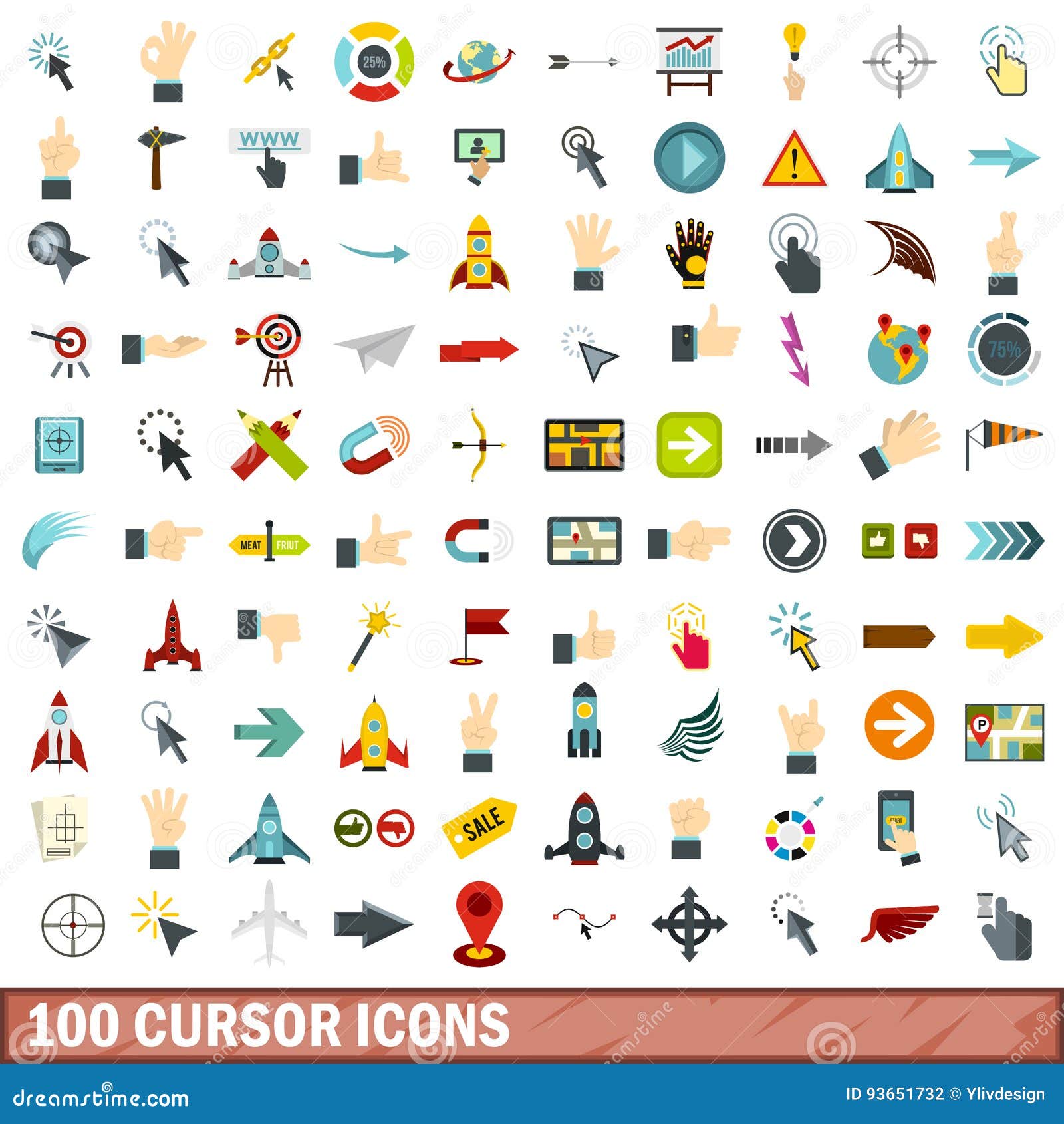 100 Cursor Icons Set, Flat Style Stock Vector - Illustration of ...